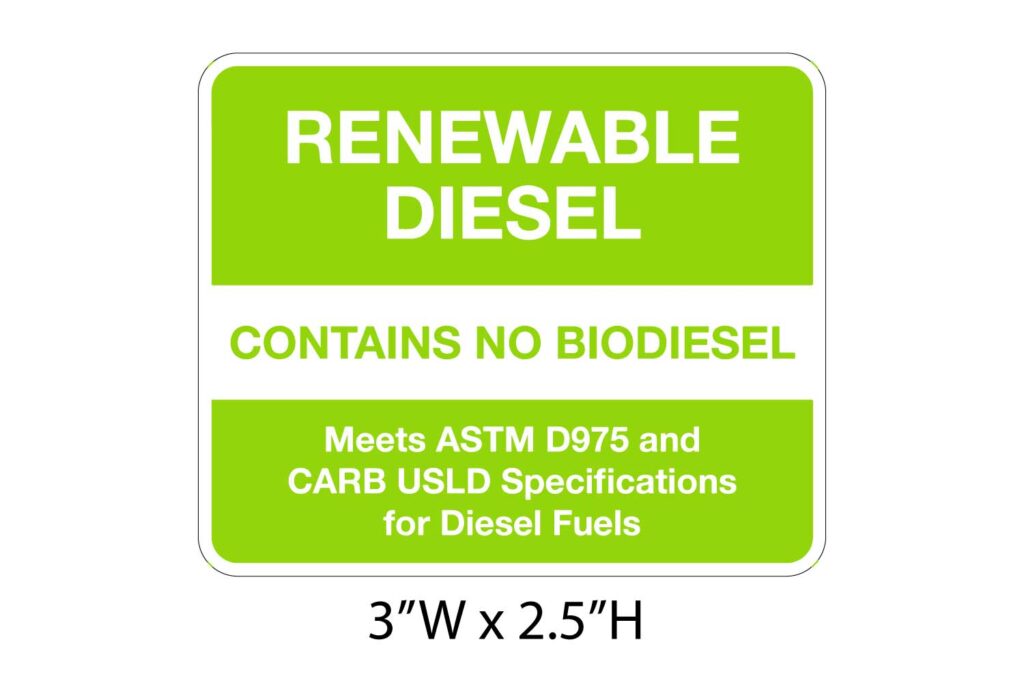 Renewable Diesel "Contains No Biodiesel" - Decal