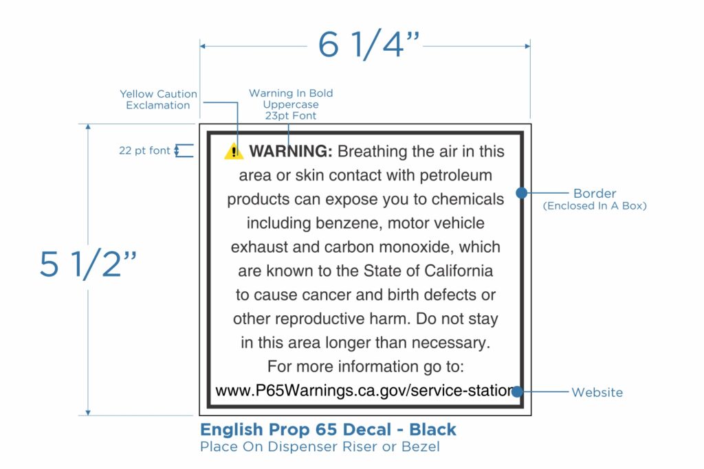 California Prop 65 Health Warning Decal